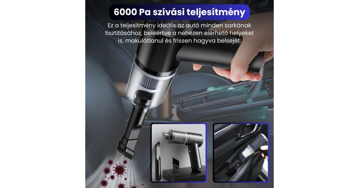 Mini aspirator auto portabil, fara fir, incarcare prin USB, aspirare ...