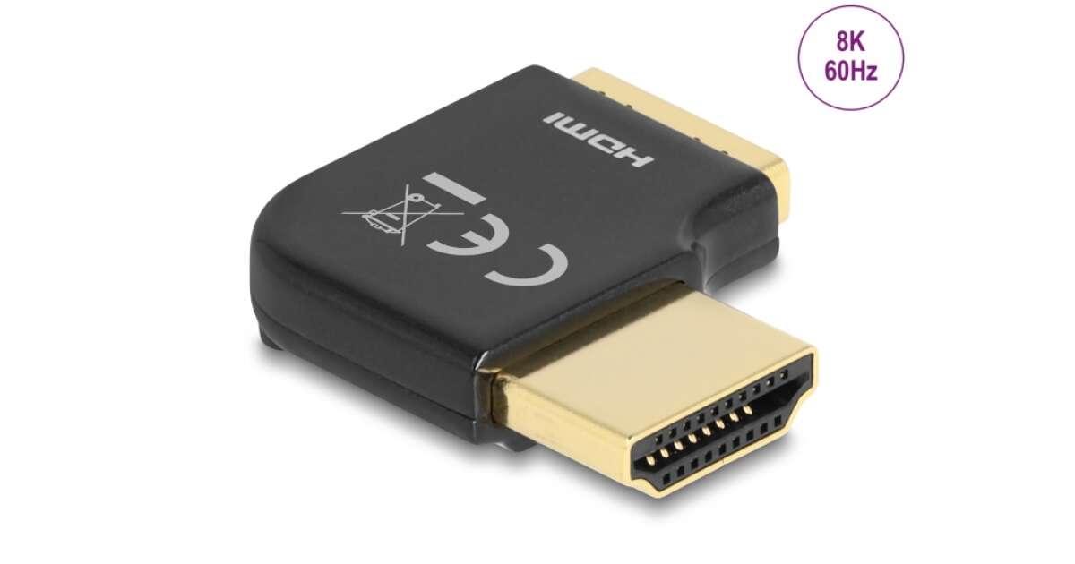 Delock HDMI adapter male - female 90 degrees right bend 8K 60 Hz metal ...