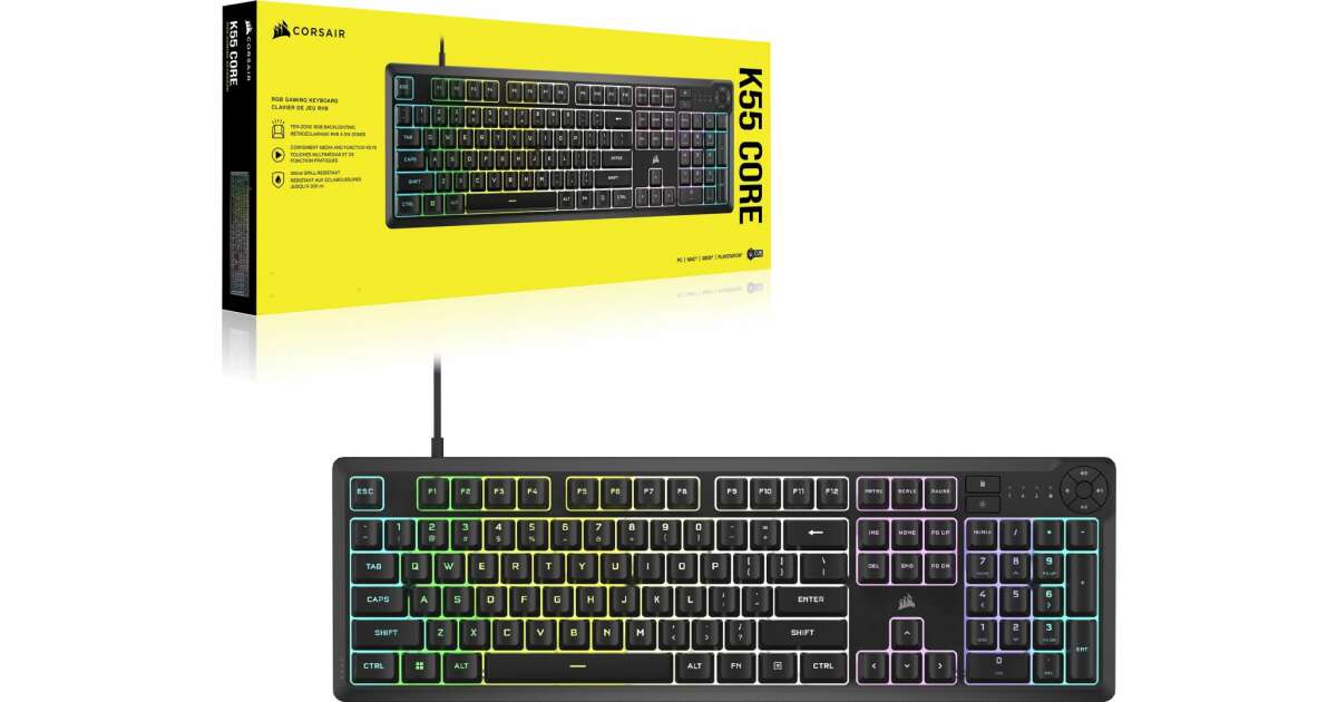 Corsair K55 Core RGB Gaming keyboard Black US CH-9226C65-NA | Pepita.hu