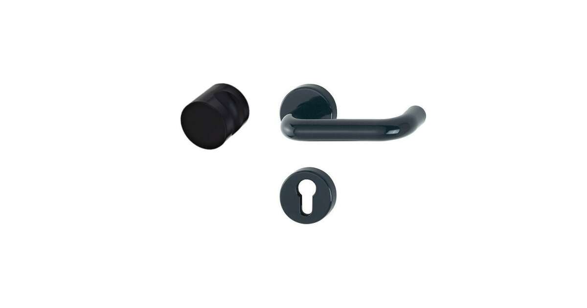 Black Plastic Door Handle Set with Round Rosettes, Normal/Cylinder ...