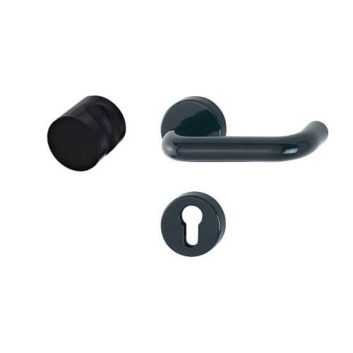 Black Plastic Door Handle Set with Round Rosettes, Normal/Cylinder ...