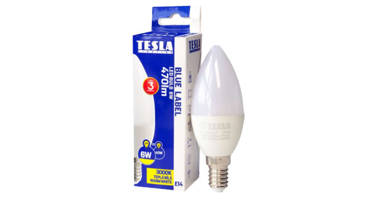 Tesla - LED gyertyaizzó, E14, 6W, 230V, 470lm, 3000K, 180° | Pepita.hu
