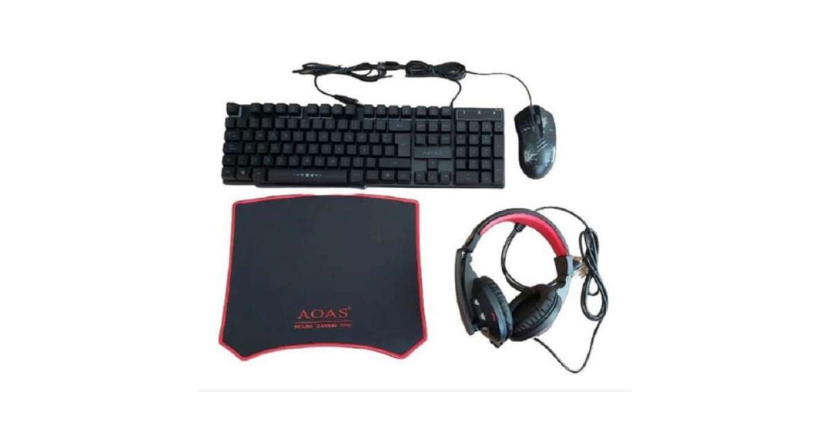 AOAS Gamer Szett 4db - Billentyűzet, Egér, Fejhallgató, Egérpad | Pepita.hu