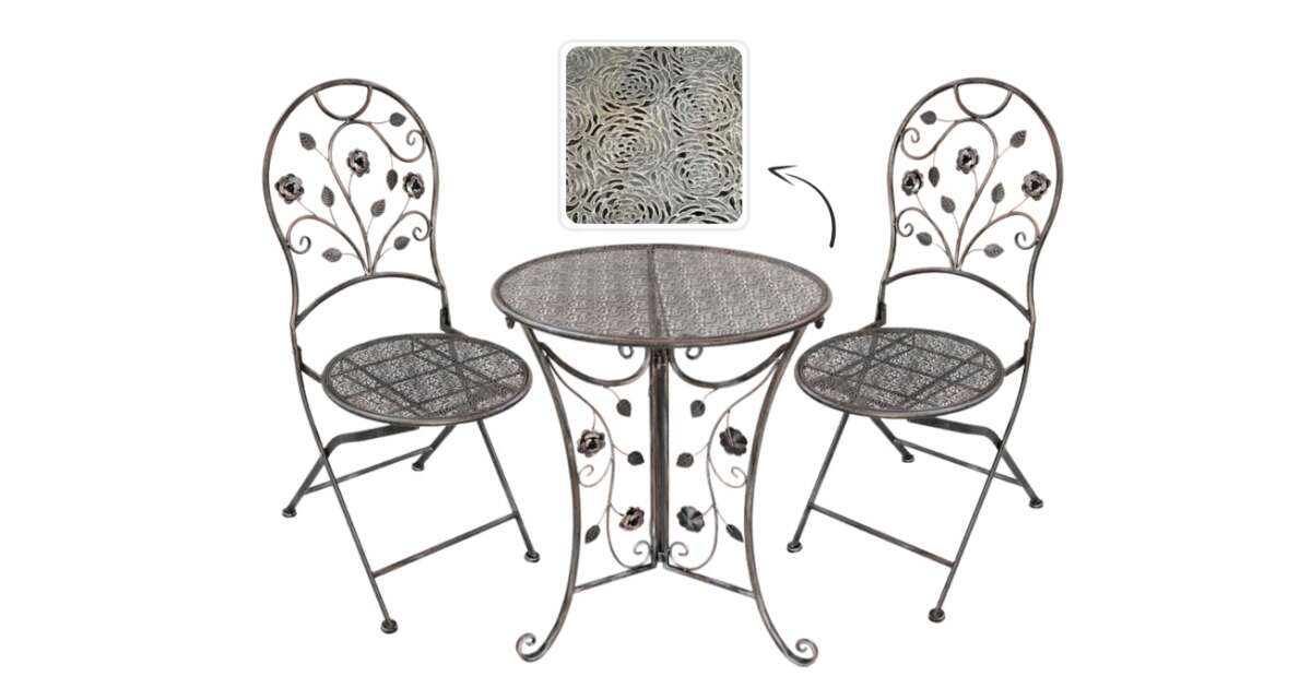 Set mobilier gradina metalic Elba, 2 scaune pliabile, 1 masa, gri ...