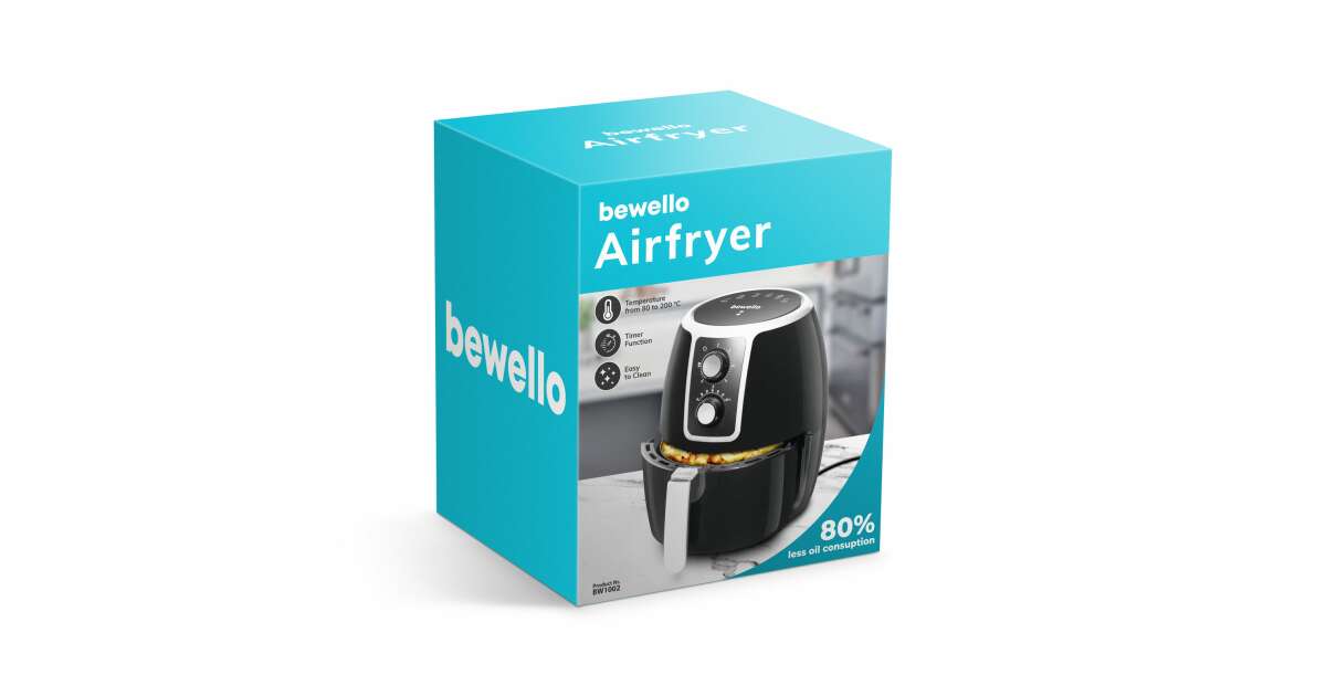 Bewello Deluxe Olaj nélküli meleglevegős fritőz, 3,7 liter forrólevegős ...