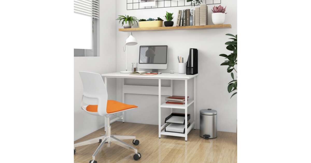 Fehér MDF és fém számítógépasztal 105 x 55 x 72 cm | Pepita.hu