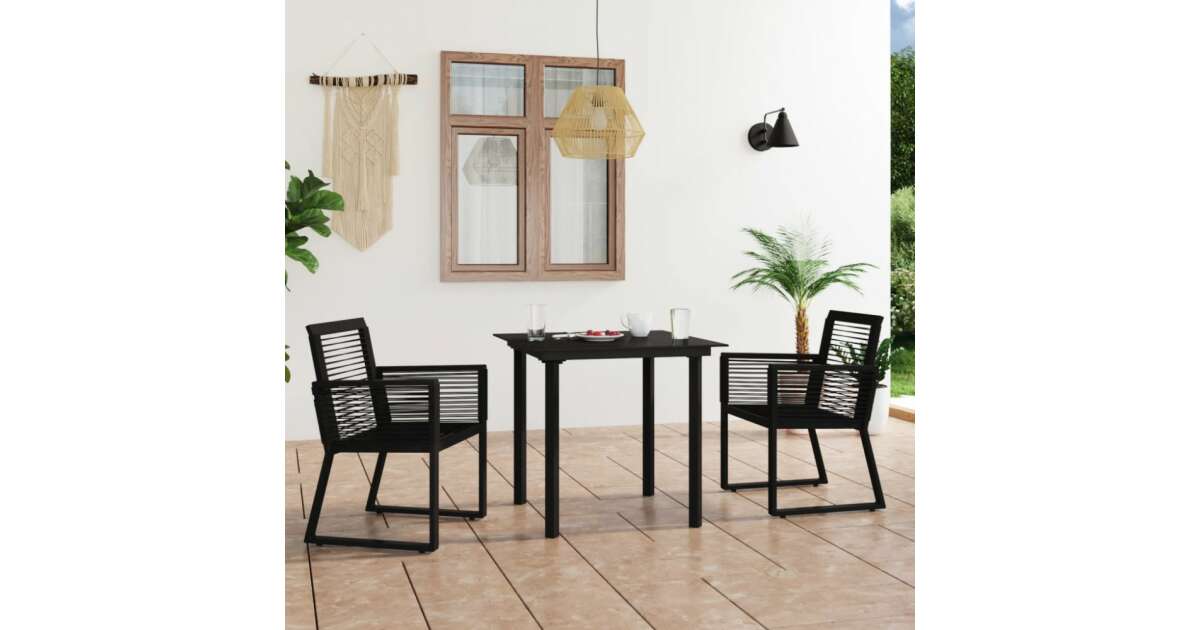 3 részes fekete PVC rattan kültéri étkezőgarnitúra | Pepita.hu