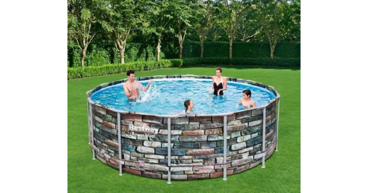 4,27 x 1,22 méteres külső téglaborítású merev falú medence szett ...