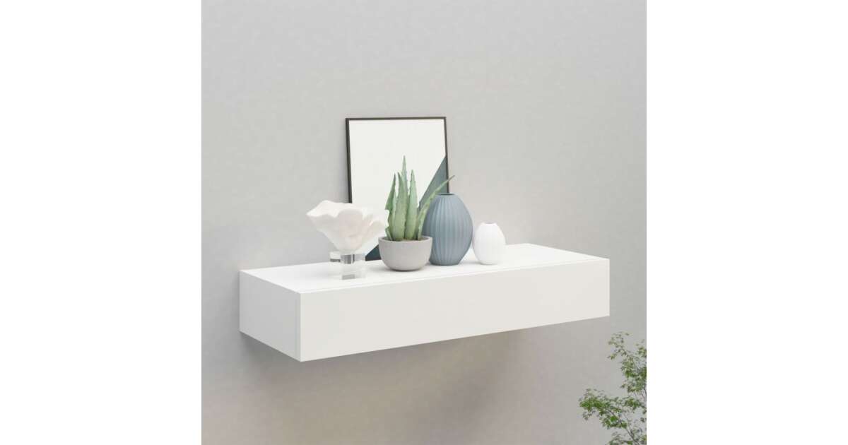 Fehér MDF falra szerelhető fiókos polc 60 x 23,5 x 10 cm | Pepita.hu