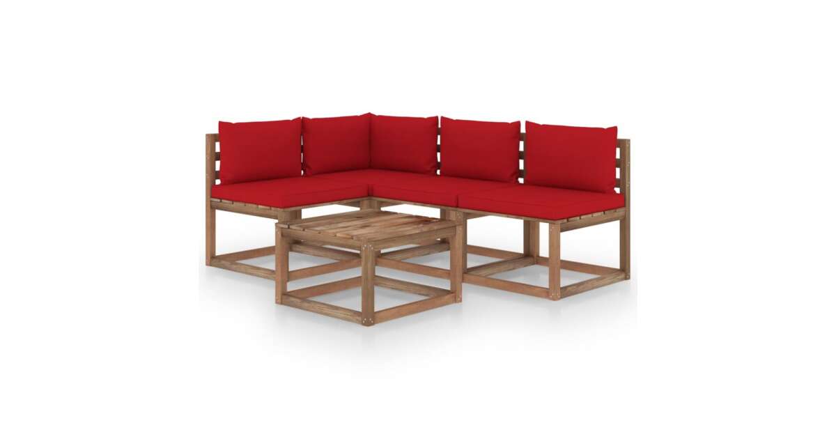 5 részes kerti bútorgarnitúra piros párnákkal | Pepita.hu
