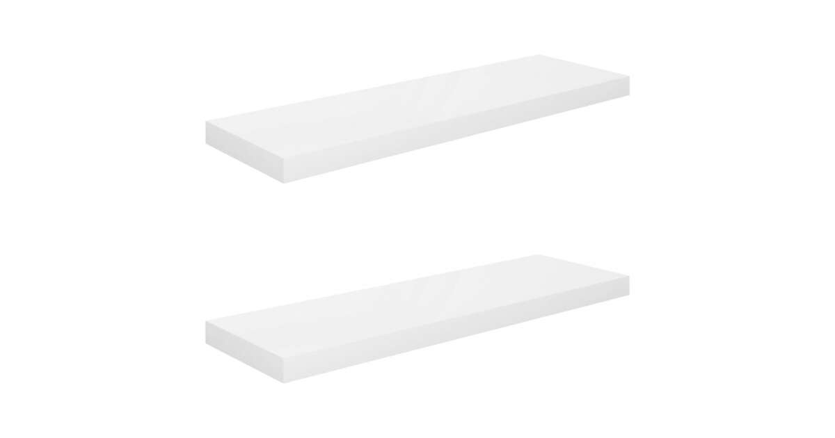 2 db magasfényű fehér MDF lebegő fali polc 80 x 23,5 x 3,8 cm | Pepita.hu