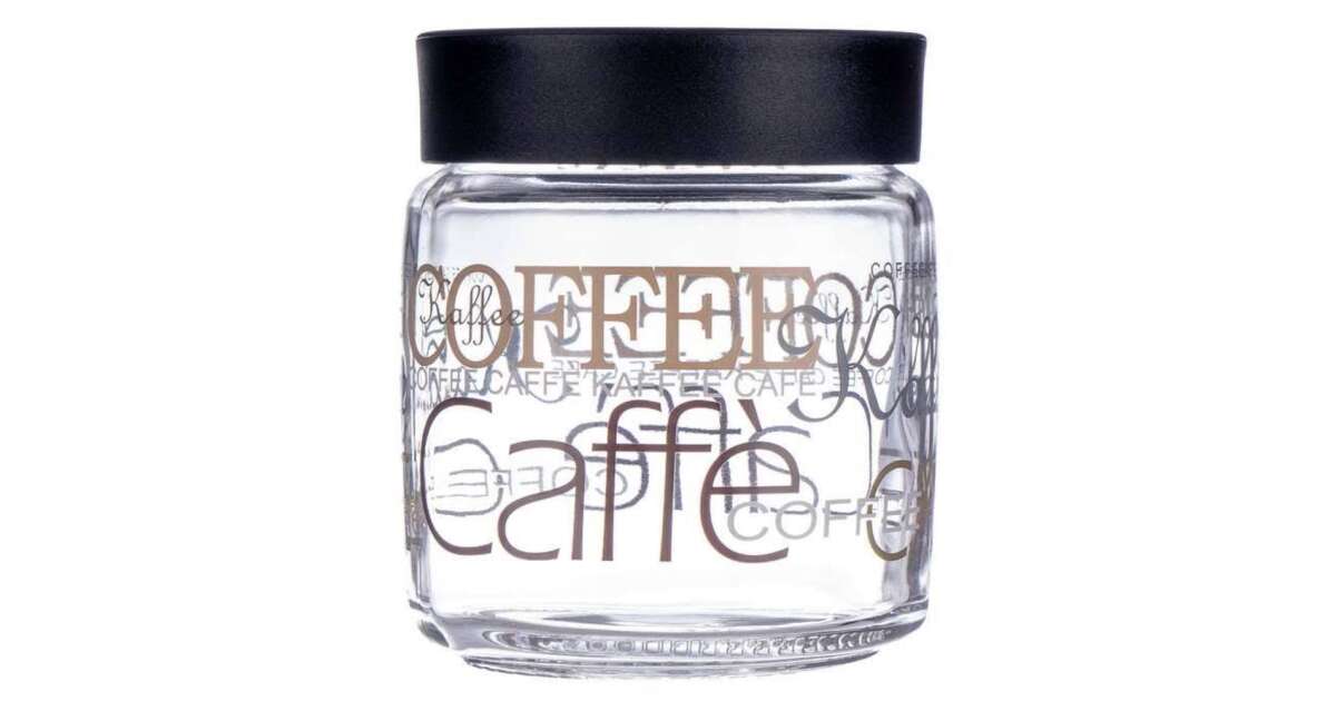 Recipient din sticla Pufo Black Coffee cu capac, pentru cafea ...