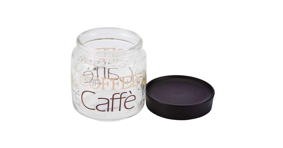 Recipient din sticla Pufo Black Coffee cu capac, pentru cafea ...