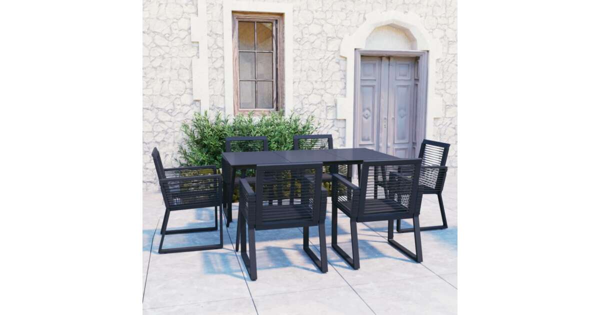 7 részes fekete PVC rattan kültéri étkezőgarnitúra | Pepita.hu