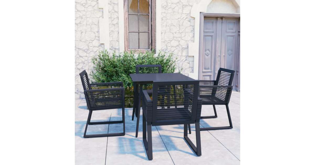 5 részes fekete PVC rattan kültéri étkezőgarnitúra | Pepita.hu