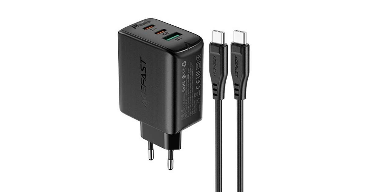 2in1 2x usb-c usb 65w charger + usb-c cable black | Pepita.com