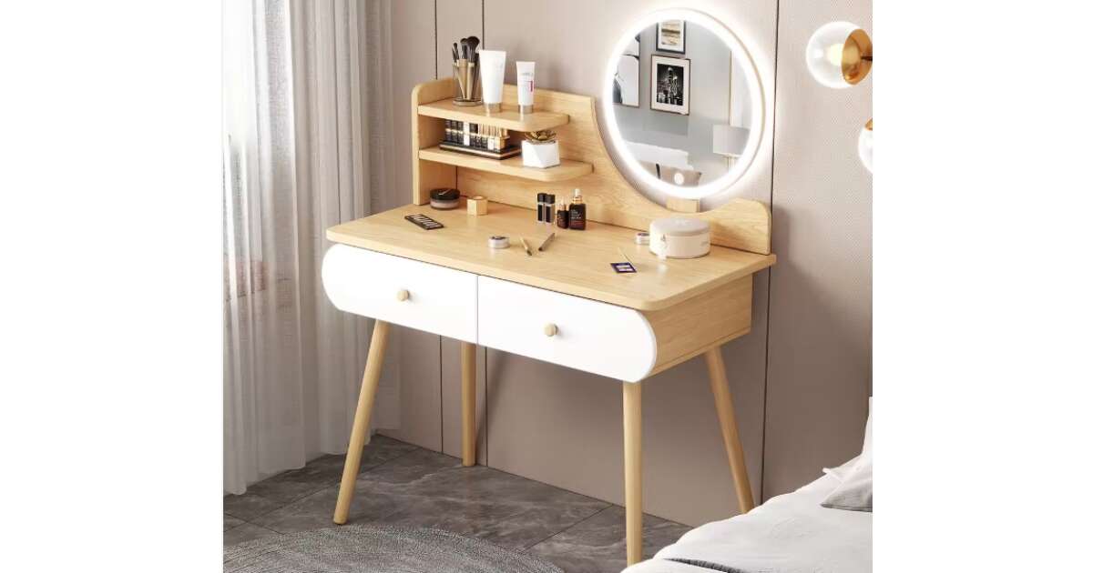 Pepita Scandinavian style dressing table with mirror and 2 drawers # ...
