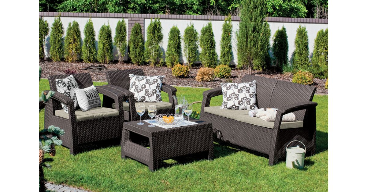 Set de mobilier de grădină Keter Corfu - canapea cu două locuri + două ...