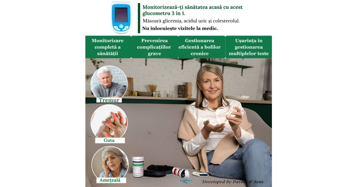 Aparat 3 in 1 de masurat glicemie, colesterol, acid uric ...