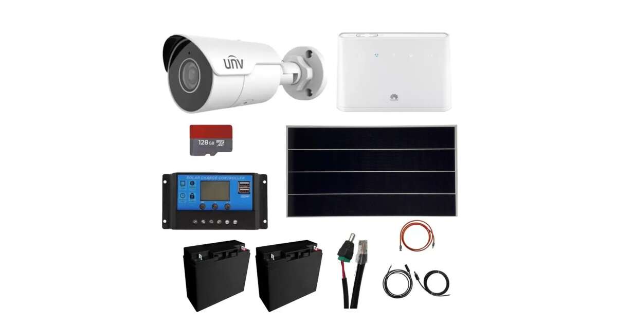 Kit supraveghere Panou solar 170W, camera 4MP IP Poe Starlight UNV IR ...
