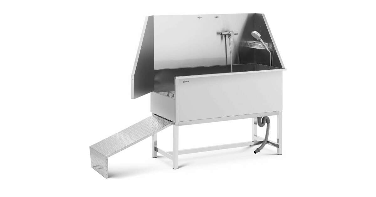 Dog bath for washing dogs with ramp 122 x 56 x 142 cm | Pepita.com