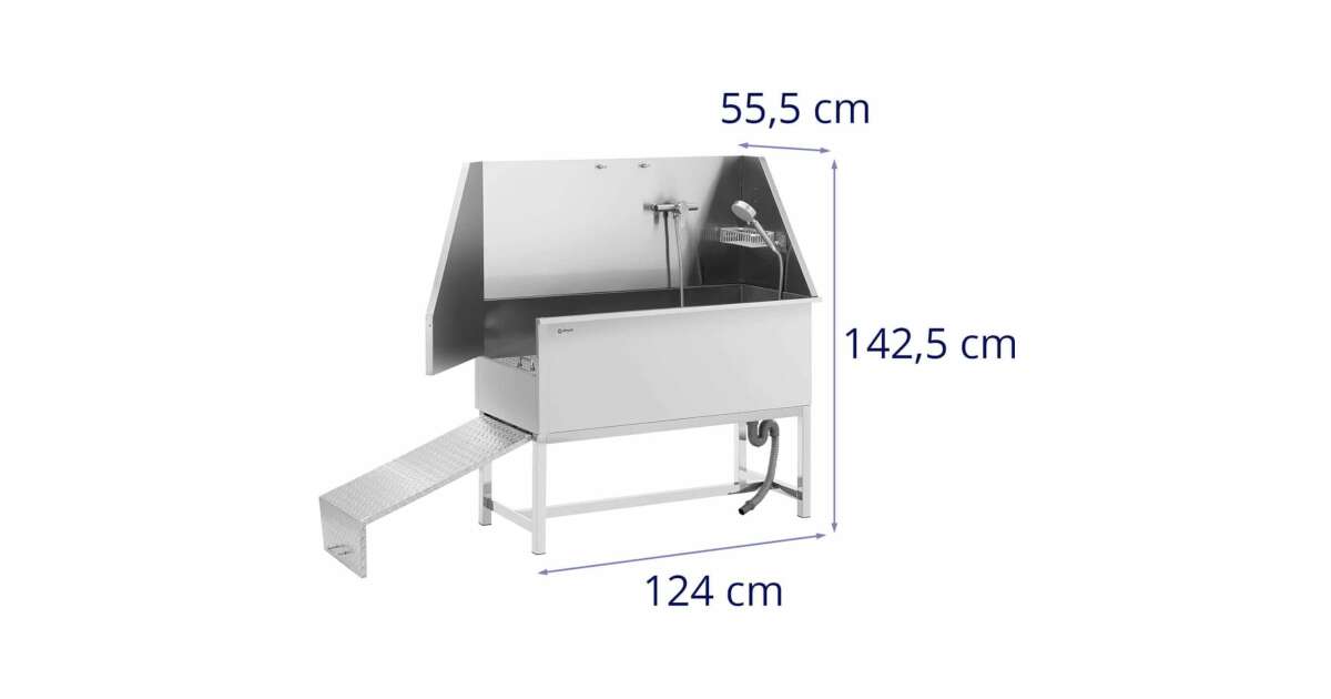 Dog bath for washing dogs with ramp 122 x 56 x 142 cm | Pepita.com