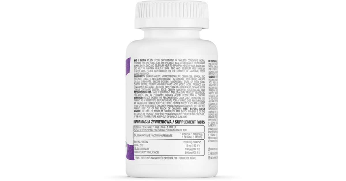 OstroVit Biotin Plus 100 tabletta (Biotin 2500mcg + cink + szelén ...
