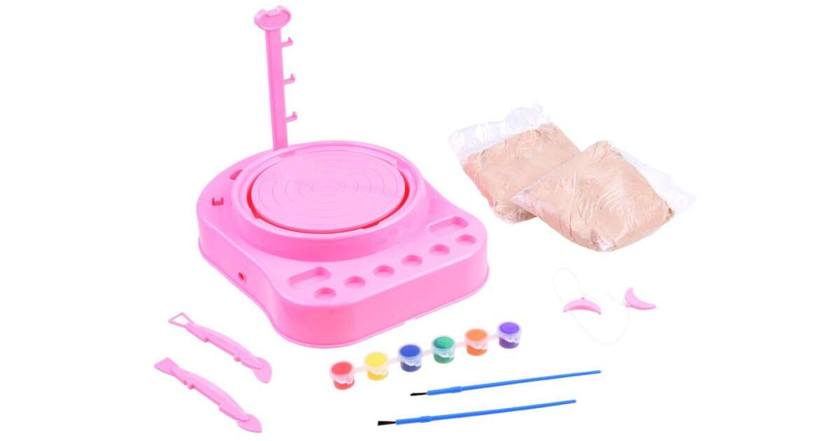 Kinderkeramik in Pink (mit Ton für 2 Töpfe, 6 farbigen Farben und 2 ...