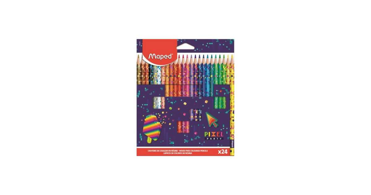 Creion colorat 24 Triunghi cartografiat, Pixel Party | Pepita.com