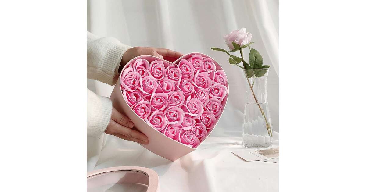 Szív formájú ajándékdoboz rózsákkal - Rózsaszín | Pepita.hu