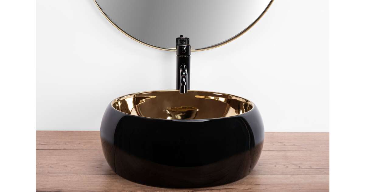 REA Luna Gold/Black Countertop Washbasin | Pepita.com