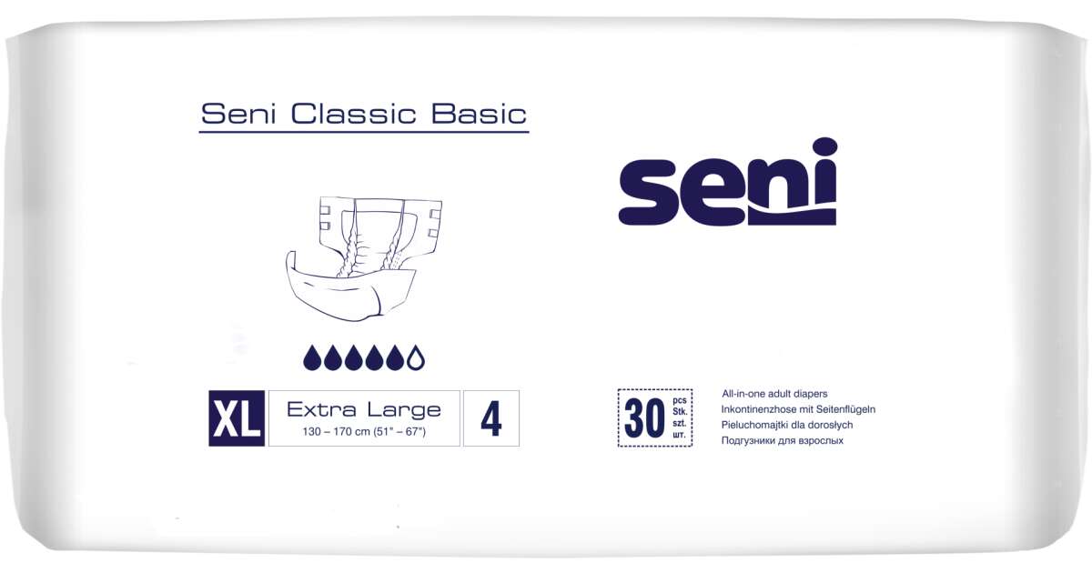 Seni Classic Basic Extra Large 4 Felnőtt pelenka 130-170cm (30db ...