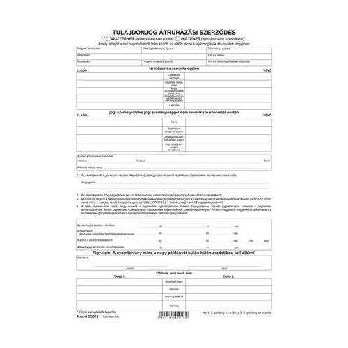 Nyomtatvány, tulajdonjog átruházási szerződés (adásvét.szer. gk), 4 ...