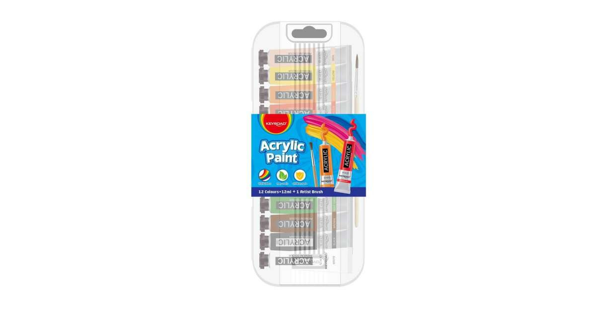 Akril festék, 12 x 12 ml, műanyag dobozban, Keyroad, vegyes színek ...
