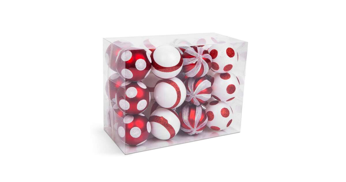 Fenyő dekoráció készlet - piros / fehér - 24 db / készlet | Pepita.hu