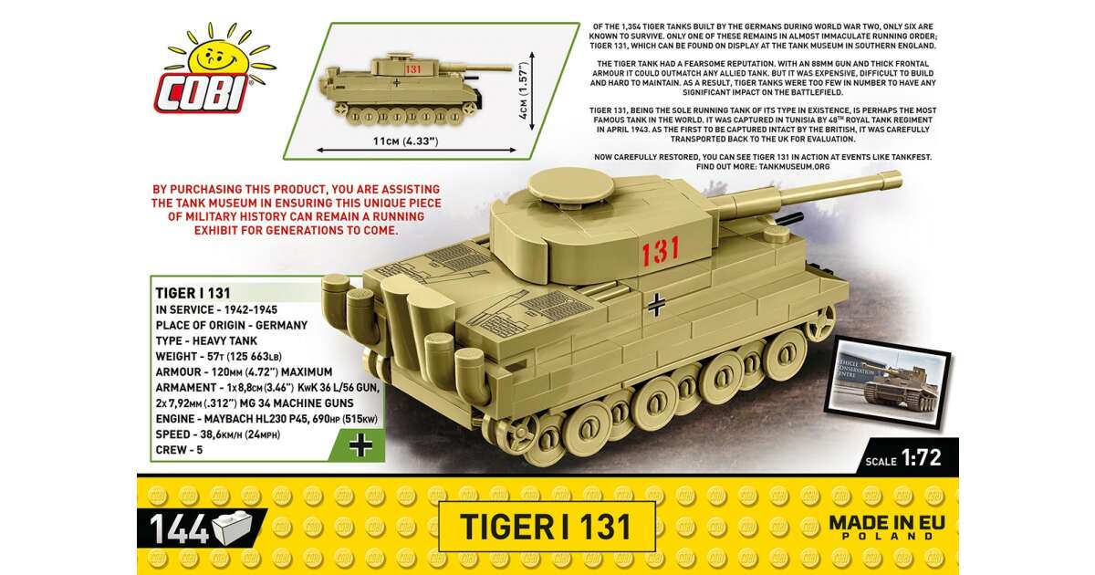 Cobi Blocks Tiger I 131 tank modell (1:72) | Pepita.hu