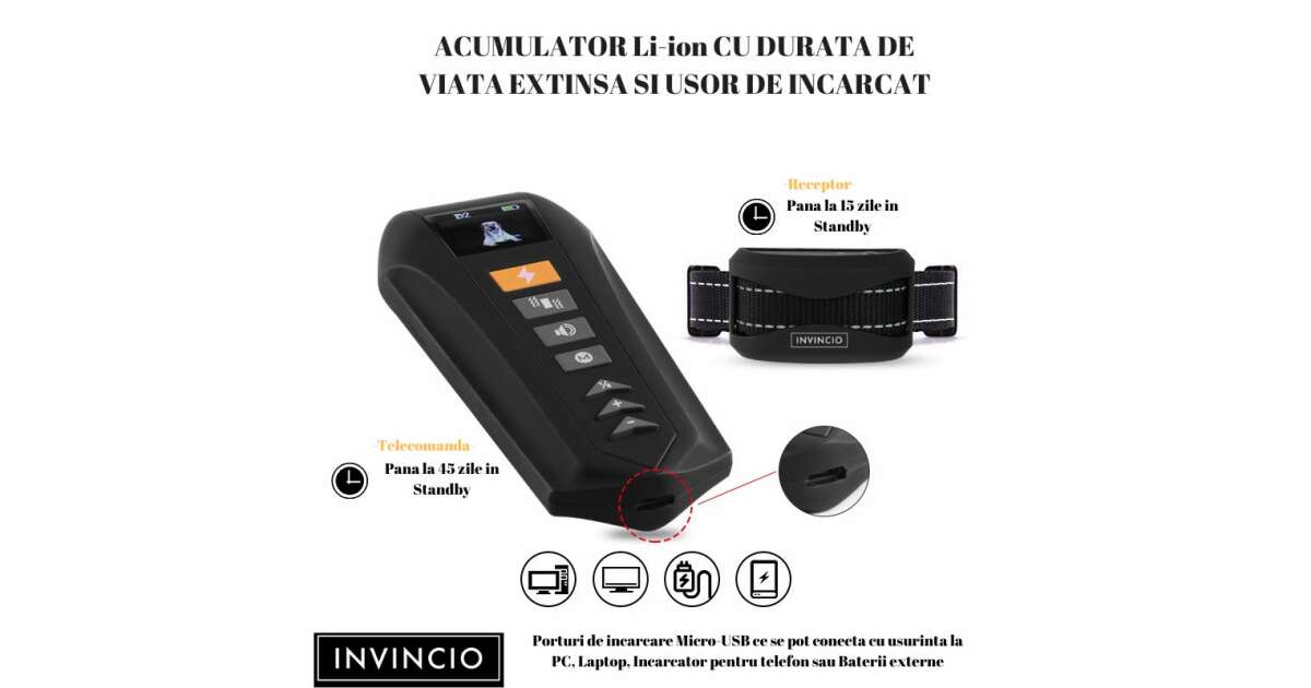 INVINCIO® Trainer Plus elektromos nyakörv kutyakiképzéshez, távirányító ...