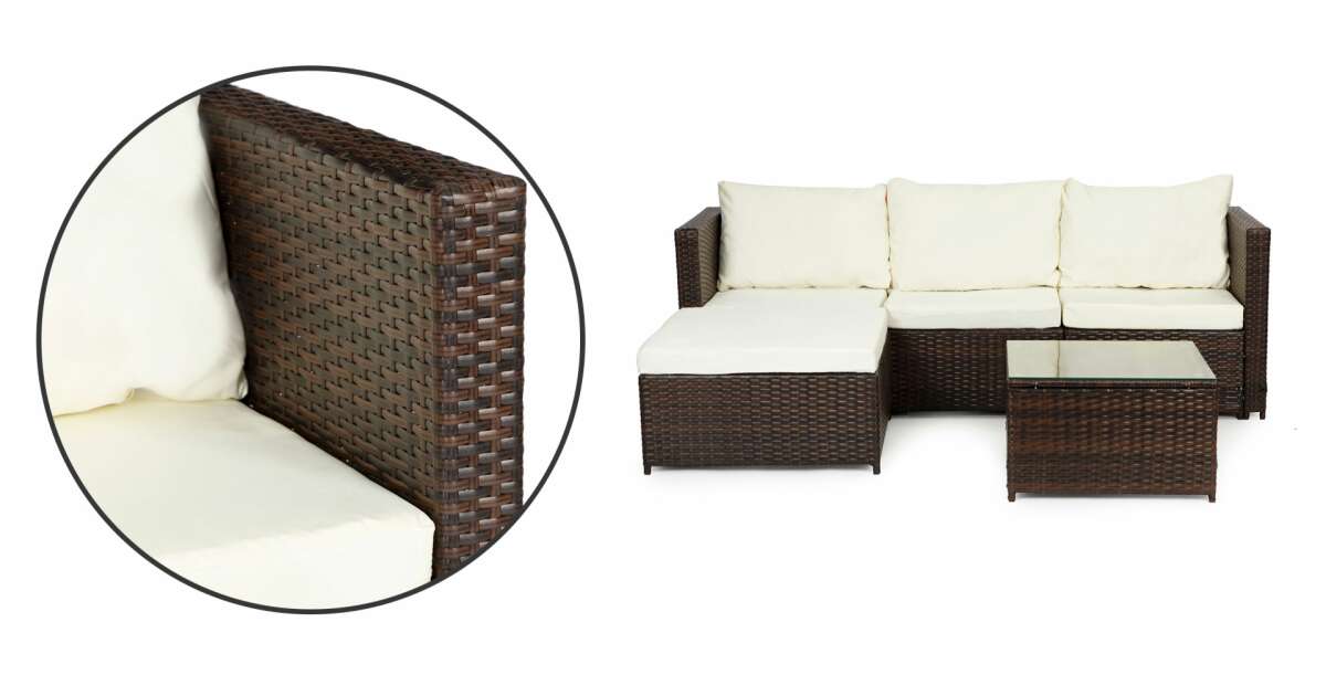 Mobilier de grădină, o canapea de colț din poliratan și o masă oldesio ...