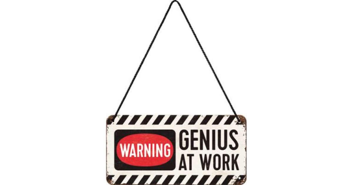 RETRO Warning - Genius At Work - Fémtábla | Pepita.hu