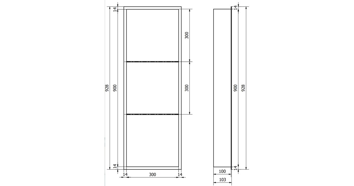Mexen X-Wall-R falba építhetö polc falfülke polcal 90 x 30 cm, inox ...