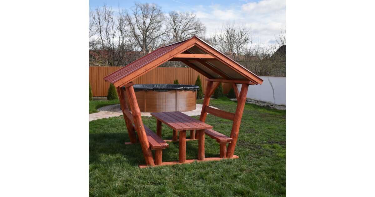 Rönkfa bútor kerti kiülő lemez tetővel 2,5m | Pepita.hu