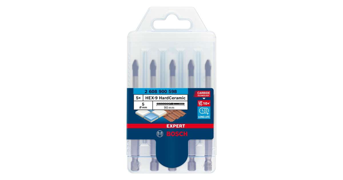 Expert HEX-9 HardCeramic Dachziegel-Bohrer, Ř 5mm (5 Stück, Länge 90mm ...