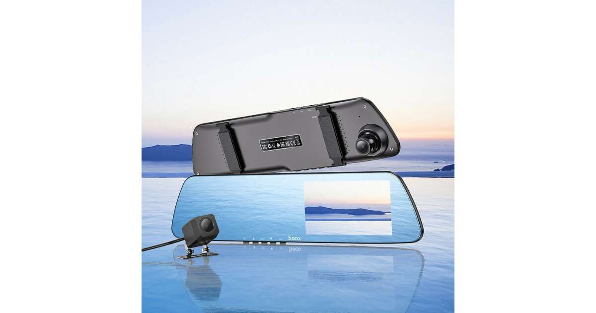 HOCO tükör menetrögzítő LCD 4,5-inch kétcsatornás (elöl és hátul) DV4 ...