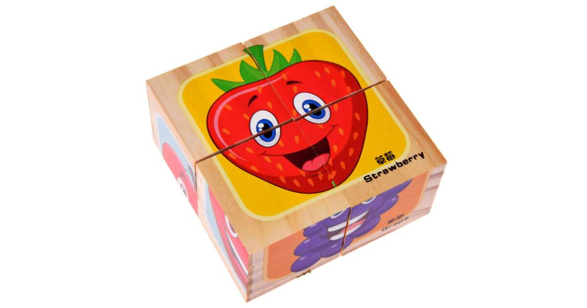 Puzzle cub din lemn cu 6 imagini cu fructe - puzzle cu 4 cuburi ...