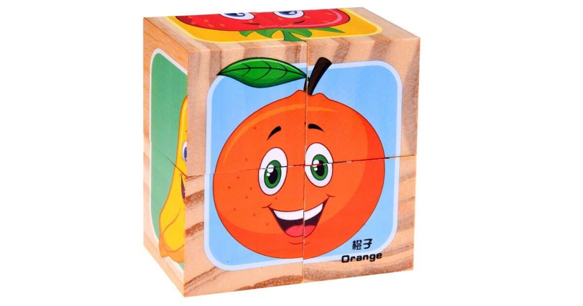 Puzzle cub din lemn cu 6 imagini cu fructe - puzzle cu 4 cuburi ...