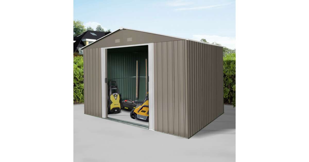 Riwall RMSA 8x10 brown fém kerti tároló 3 x 2,4 m nyeregtetővel (barna) Alapterület: 226 x 291 ...