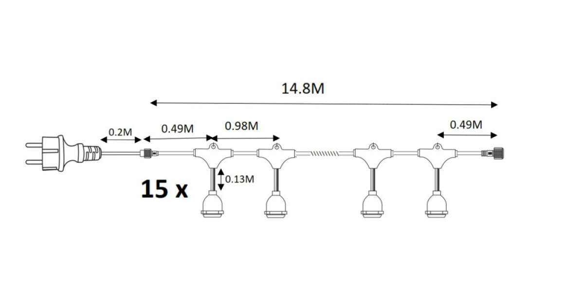 Kültéri fehér fényfüzér kerti égősor girland 15m + 16db 1W LED izzó ...