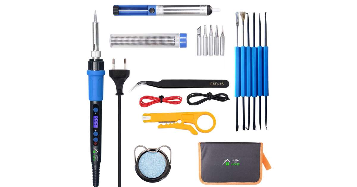 Kit profesional pentru lipit, GlowforHome, Letcon 60W cu LCD ...