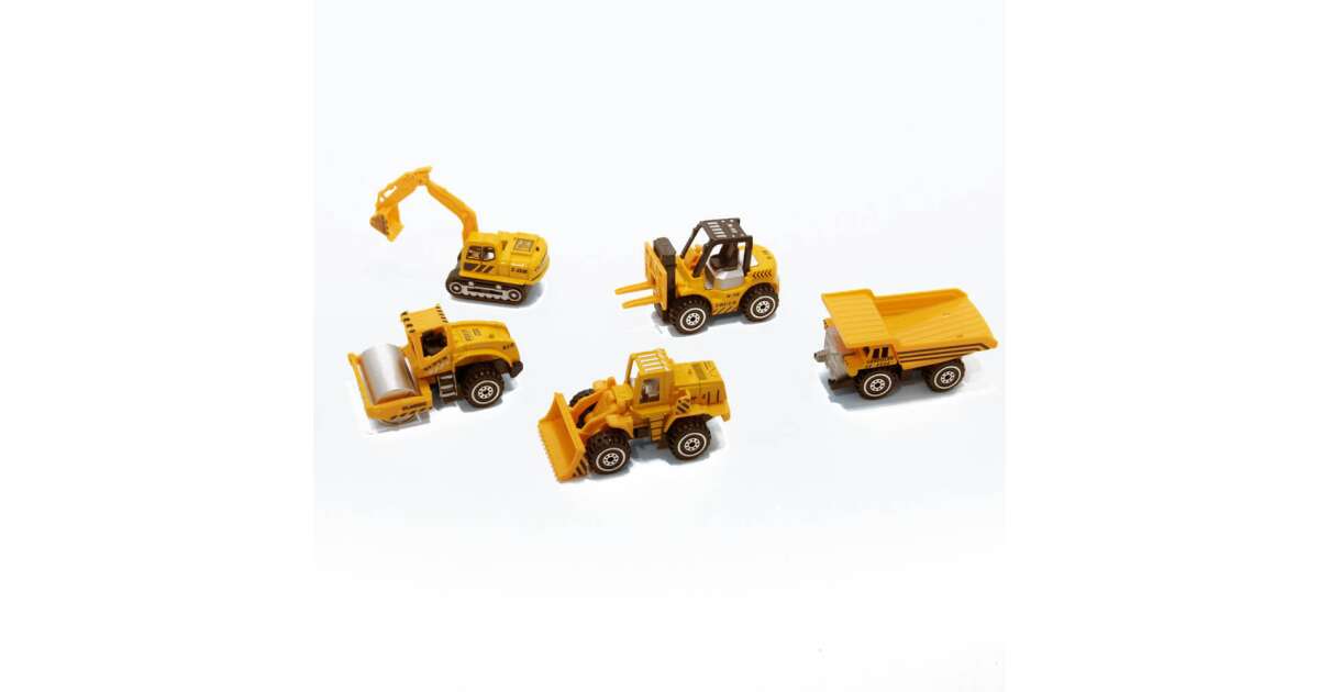 5 darabos mini játék munkagép szett / markoló, targonca, úthenger ...