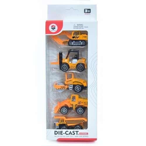 5 darabos mini játék munkagép szett / markoló, targonca, úthenger ...